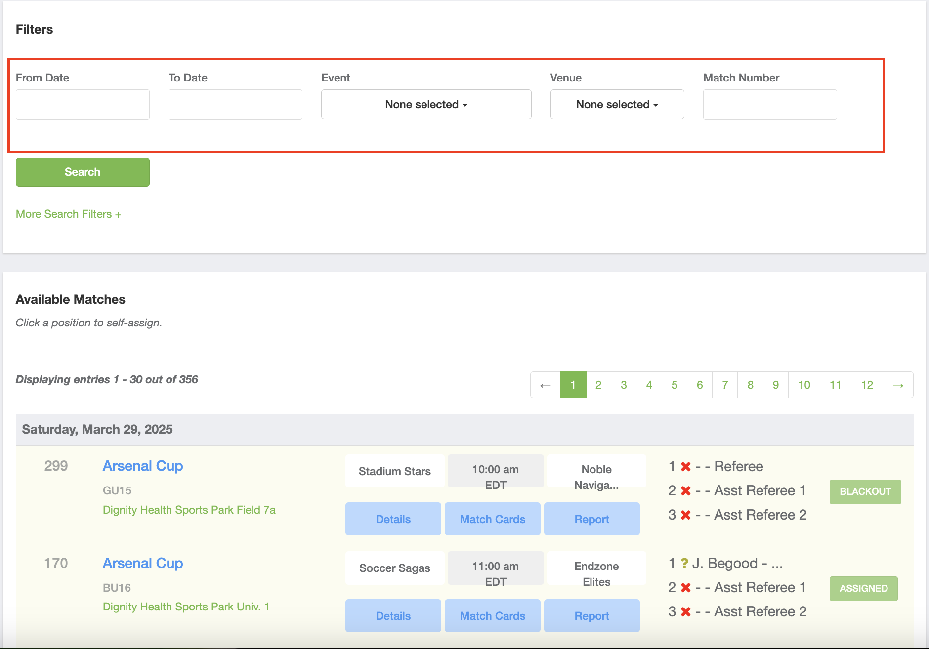 As a Referee - How to Self-Assign Matches